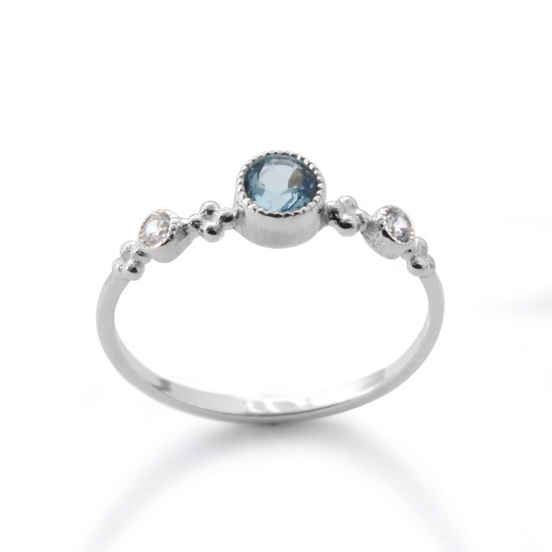 Dainty White Gold Ring With Topaz - Etsy