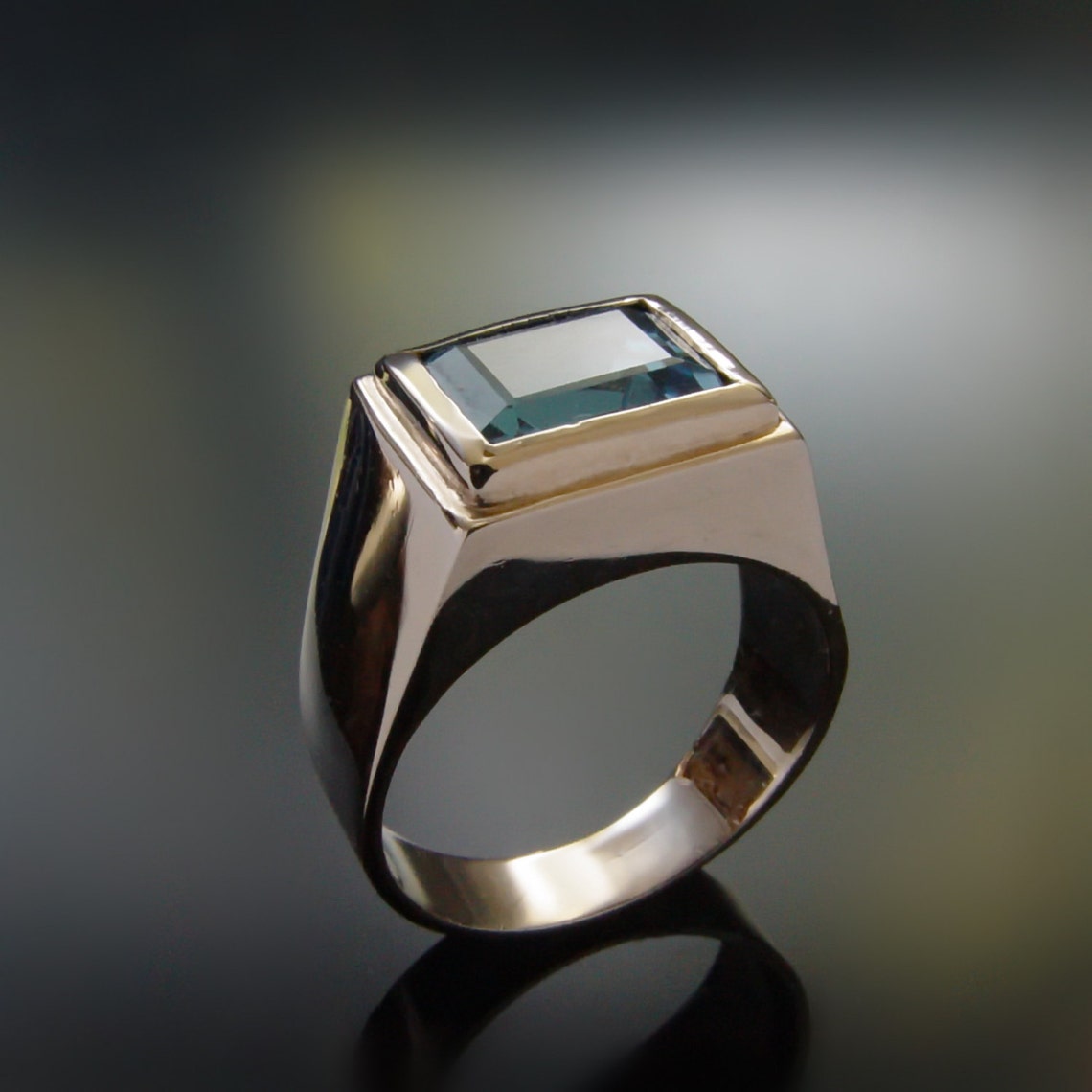 Large Gold Signet ring with Square Blue Topaz | Etsy
