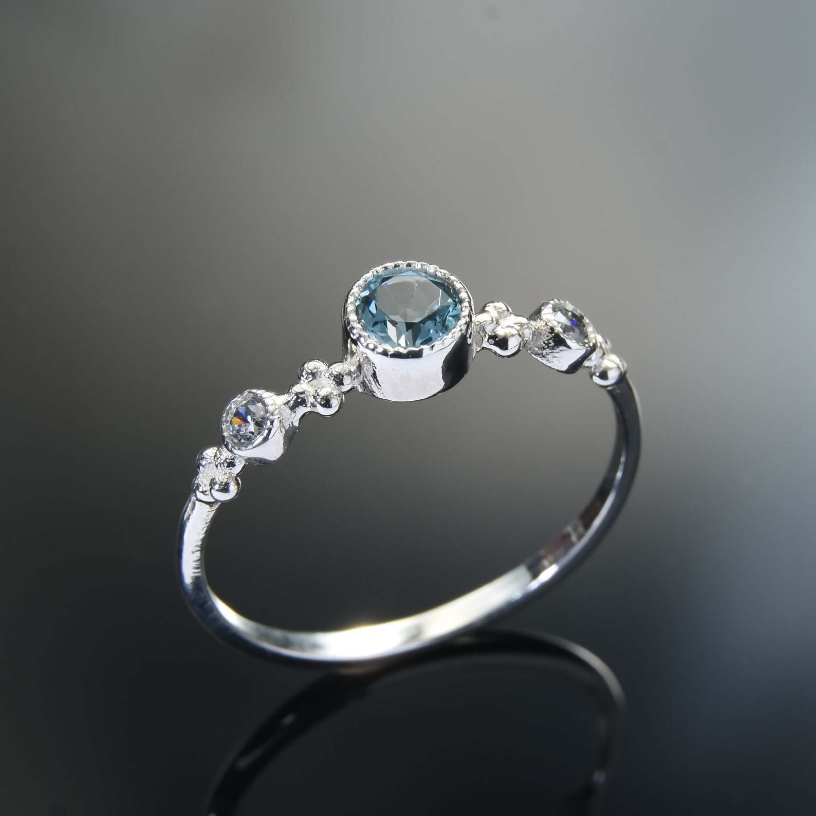 Dainty White Gold Ring With Topaz - Etsy