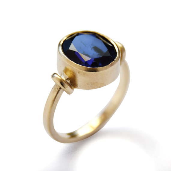 Matte Gold Oval Ring With Sapphire - Etsy