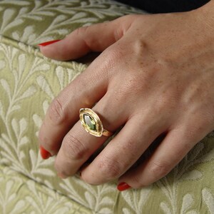 Large Gold Marquise Ring With Peridot - Etsy