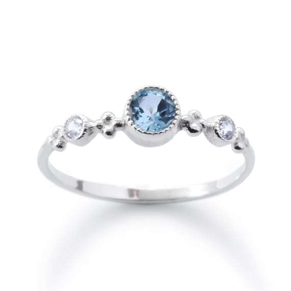 Dainty White Gold Ring With Topaz | Etsy
