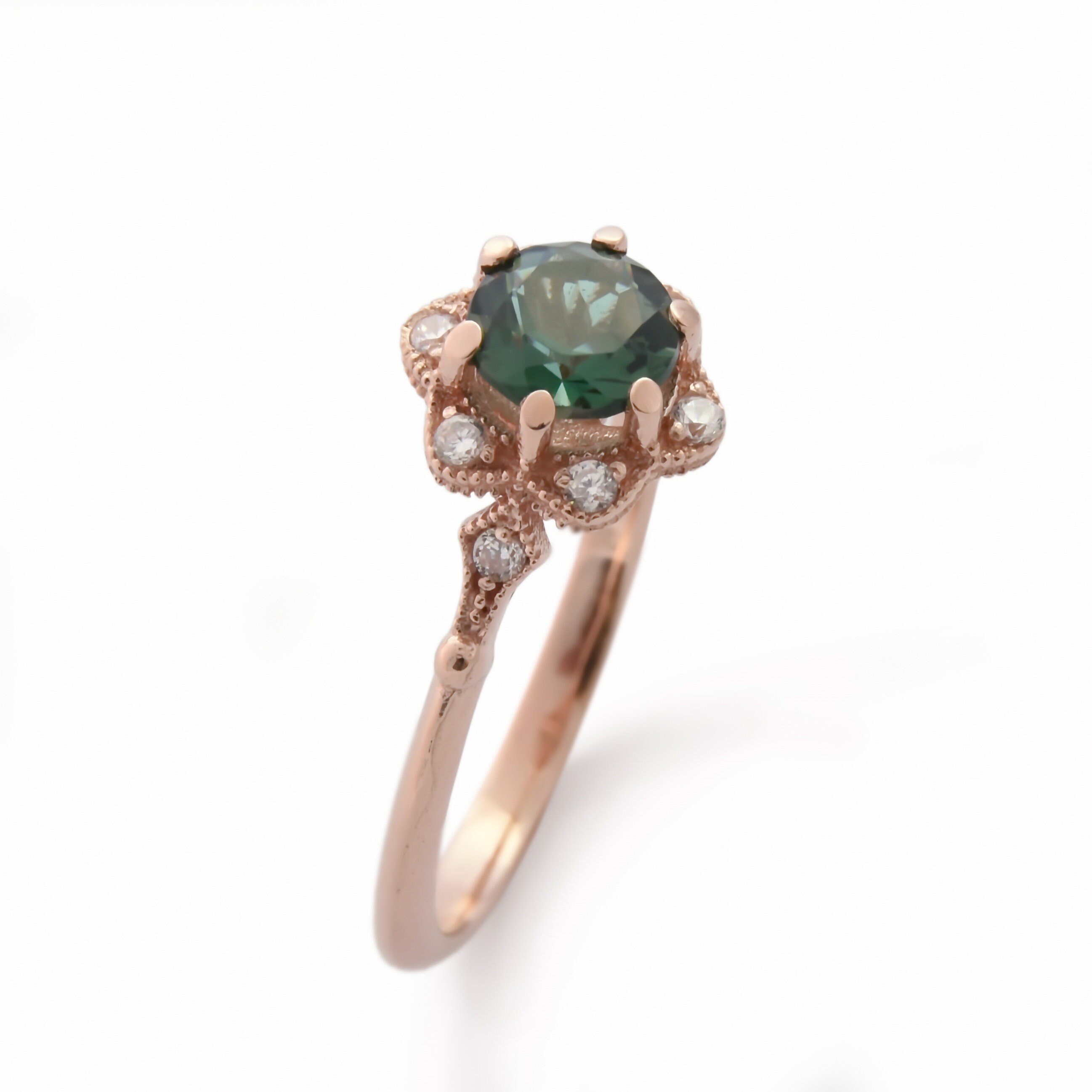 Green Spinel Rose Gold Ring With Clear Zircons - Etsy