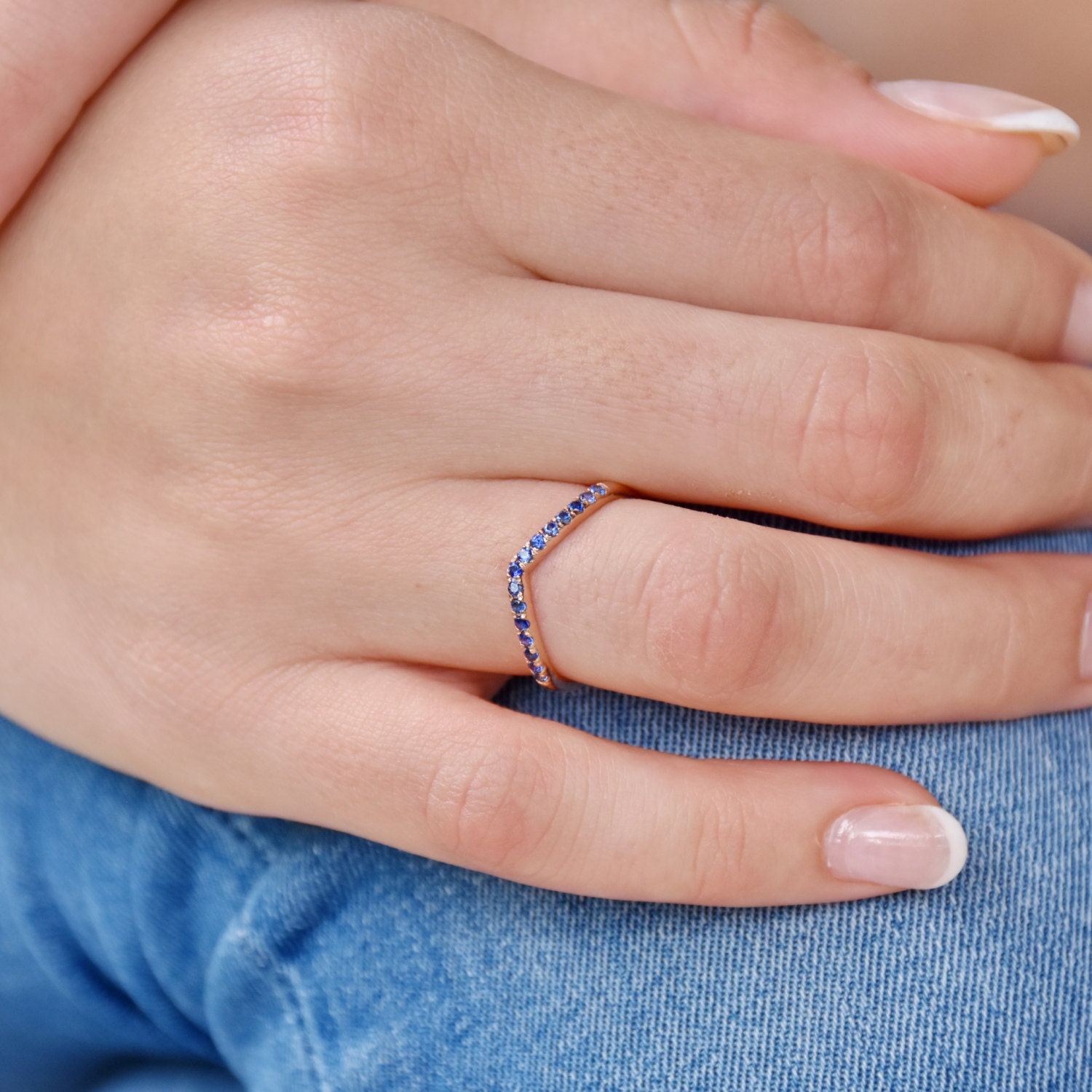 Blue Sapphire V ring | Etsy