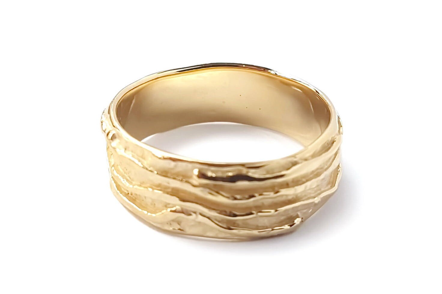 Textured Gold Wide Wedding Ring - Etsy