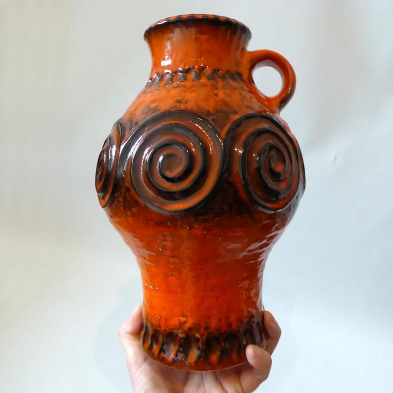 Jasba West German Ceramic Pottery Vase N322 13 26. Retro Orange & Black ...