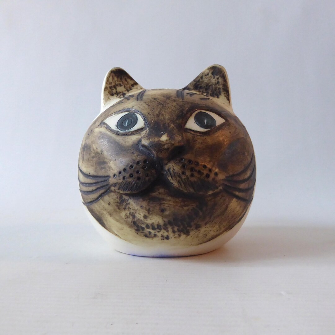 Taliesin Pottery Cat Head Money Box. Vintage Retro Clay Figure. Cornish ...