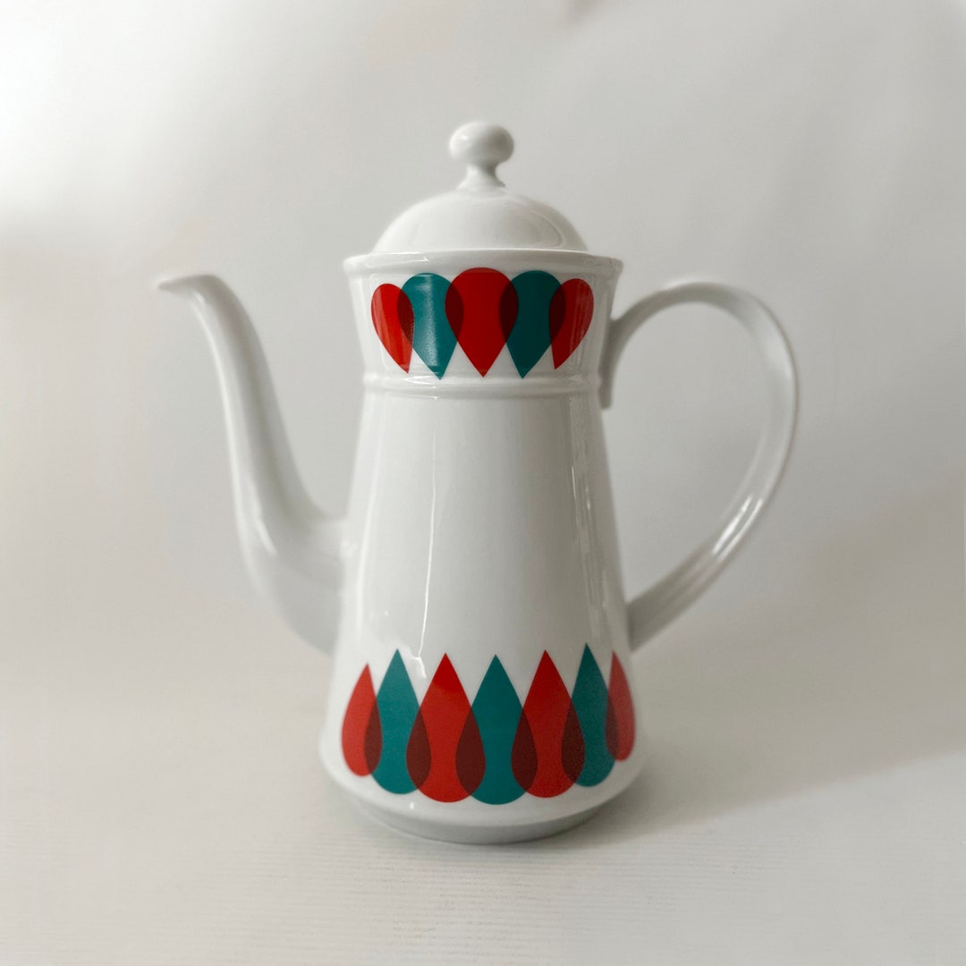 Vintage 1960s West German Coffee Pot. Red & Teal Op Art Retro Ceramic ...