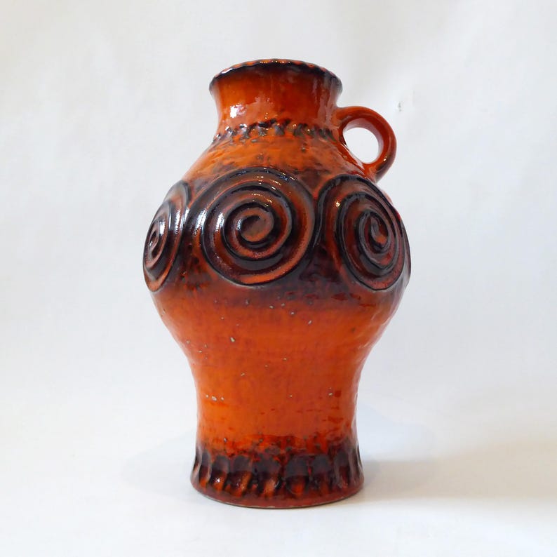 Jasba West German Ceramic Pottery Vase N322 13 26. Retro Orange & Black ...