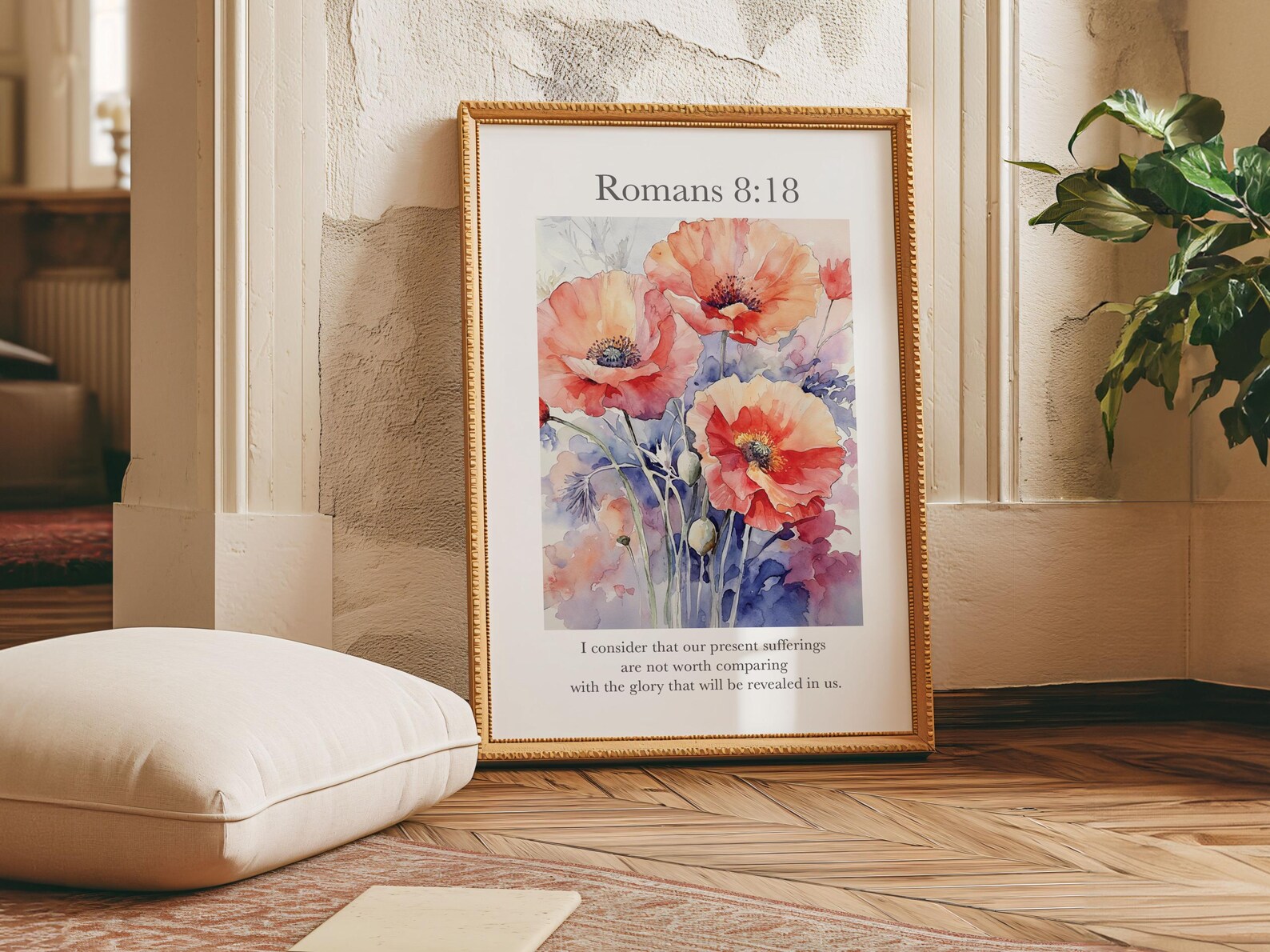 Romans 8:18 Floral Scripture Art, Christian Bible Verse Print (digital ...
