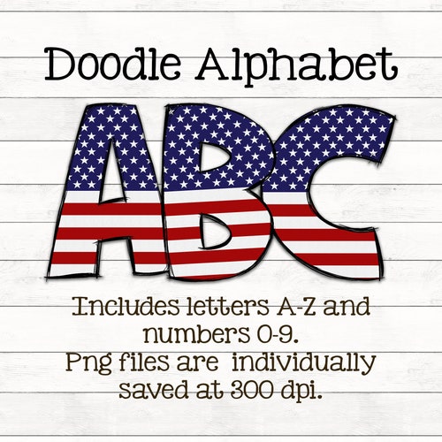 American Flag Letters & Numbers Patriotic Doodle Alphabet | Etsy