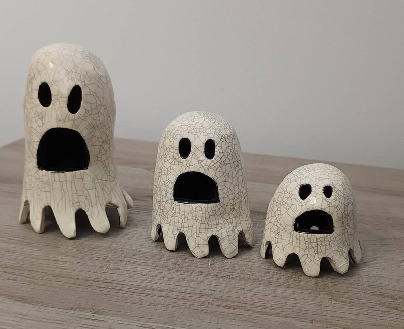 Handmade Ceramic Ghosts: Crackle Glaze Halloween Decoration - Etsy
