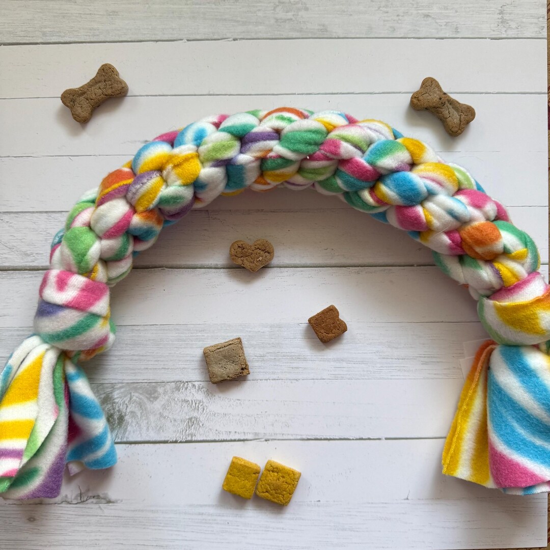 Zebra Rainbow Fleece Braid Dog Tug Toy: Interactive Enrichment Toy - Etsy
