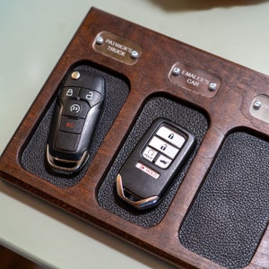 Personalized Walnut Key Fob Tray With Leather Lined Compartments - Etsy