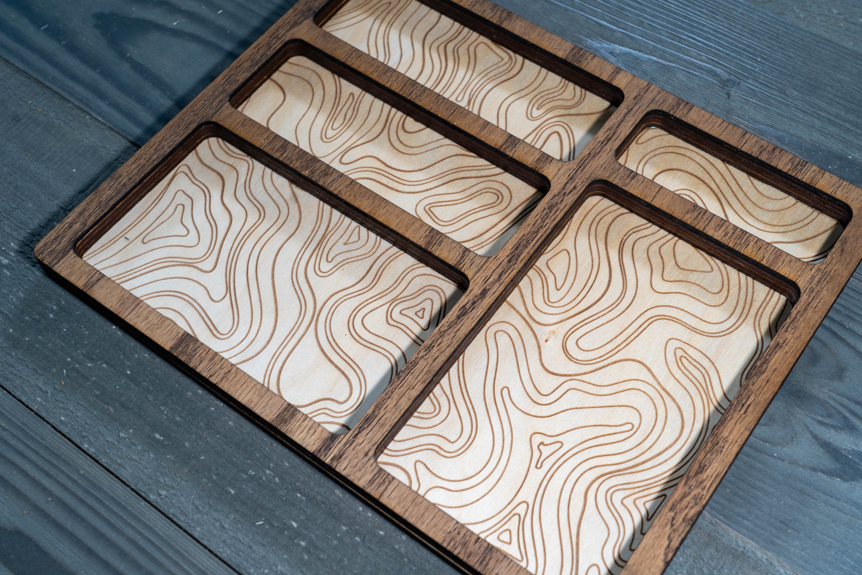 EDC Nightstand Dump Tray Wood Valet Tray Topo Map - Etsy