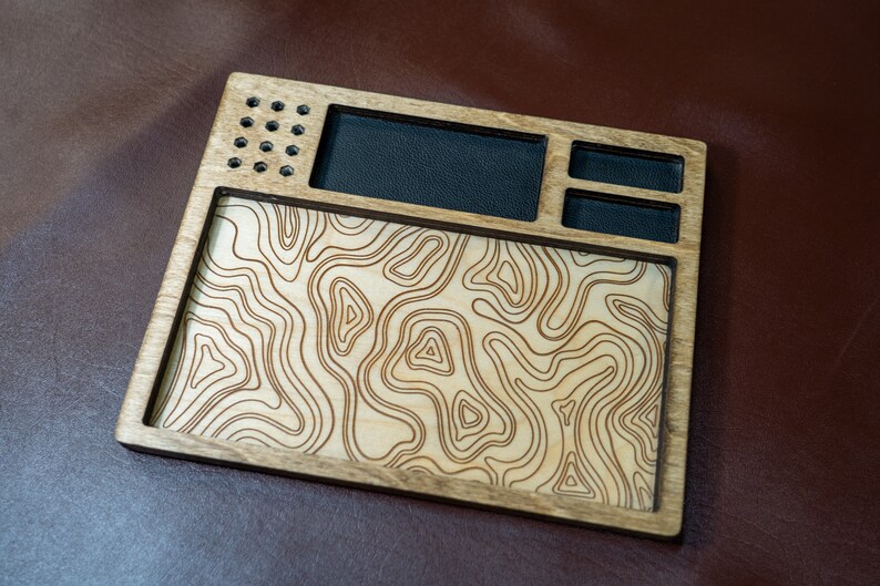 EDC Tray for Knife Maintenance Black Leather and Topography - Etsy