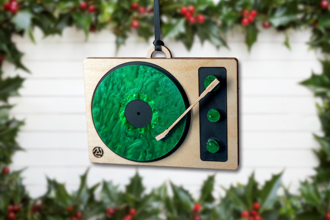 Green Splatter Vinyl Record Player Christmas Tree Ornament - 3D Holiday ...