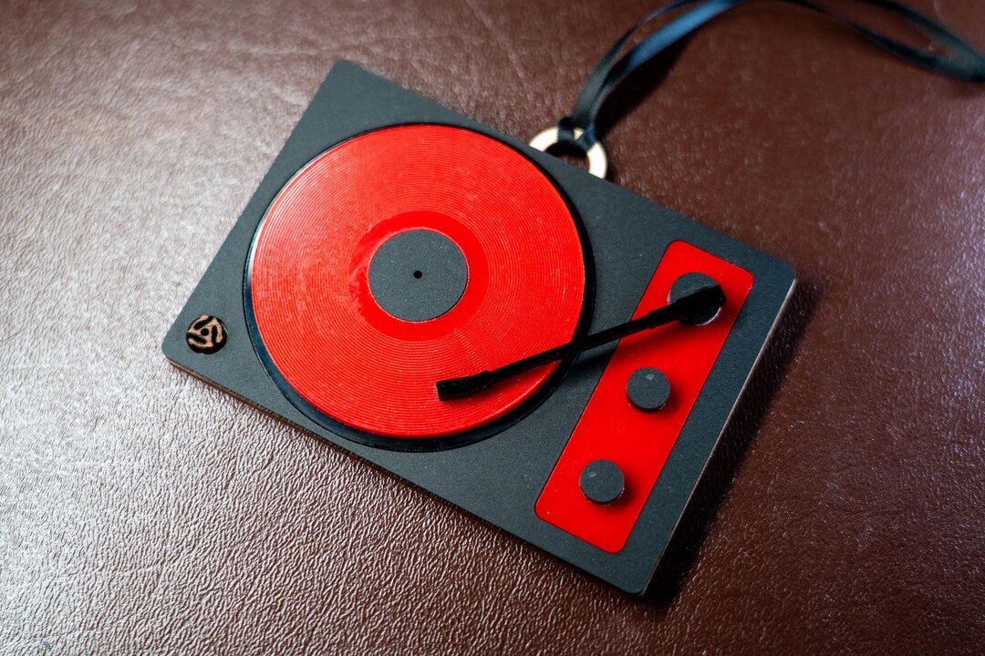 Red and Black Vinyl Record Player Christmas Tree Ornament - 3D Holiday ...