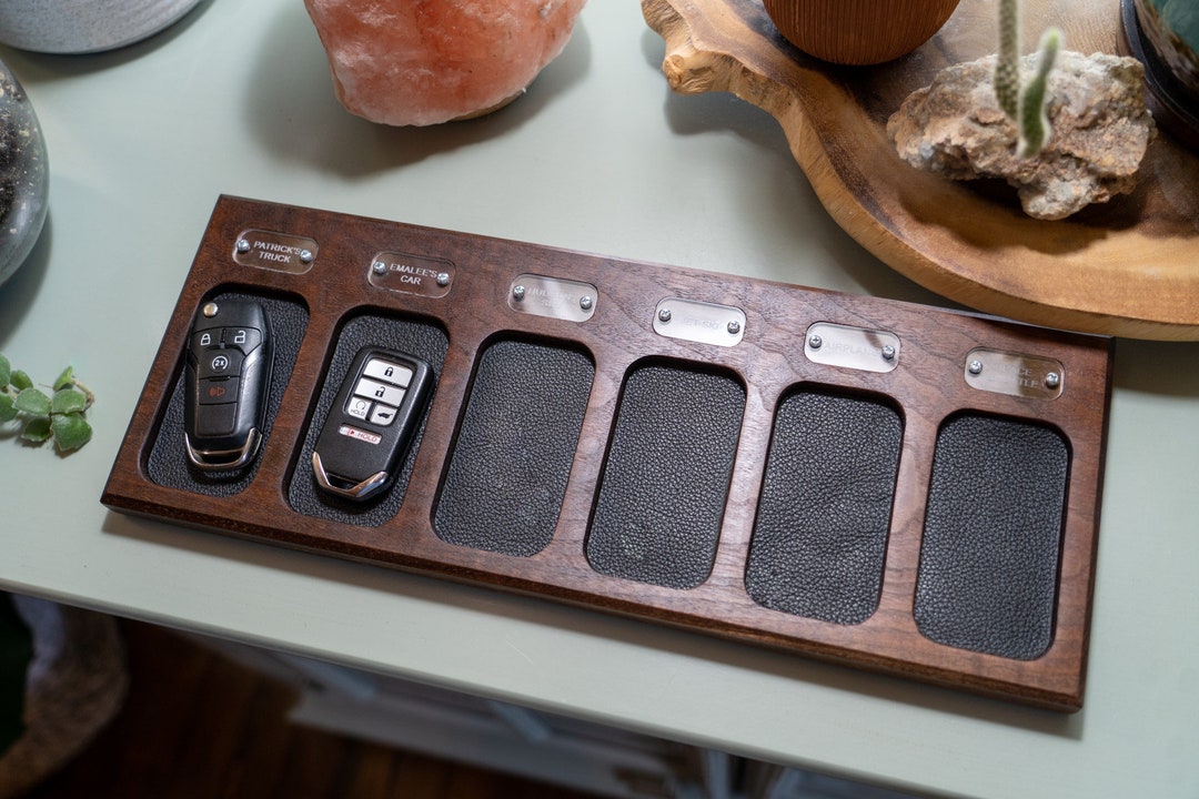 Personalized Walnut Key Fob Tray With Leather Lined Compartments - Etsy