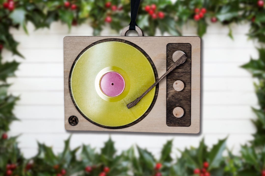Yellow Vinyl Record Player Christmas Tree Ornament - 3D Holiday Decor ...