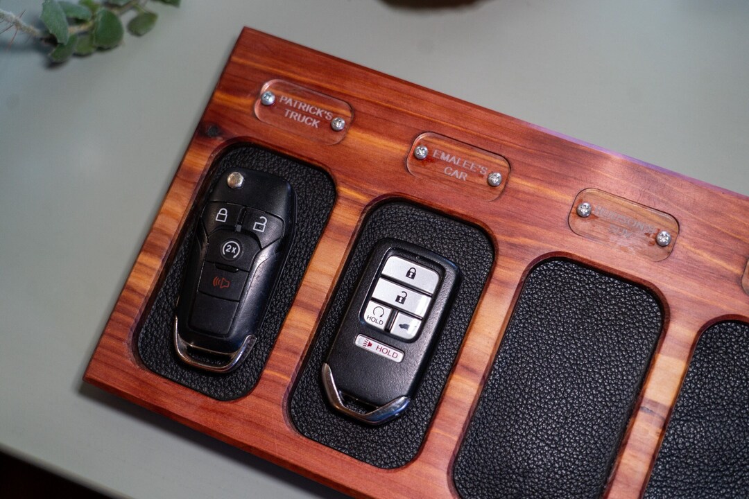 Cedar Key Fob Tray With Leather Lined Compartments Personalized Valet ...