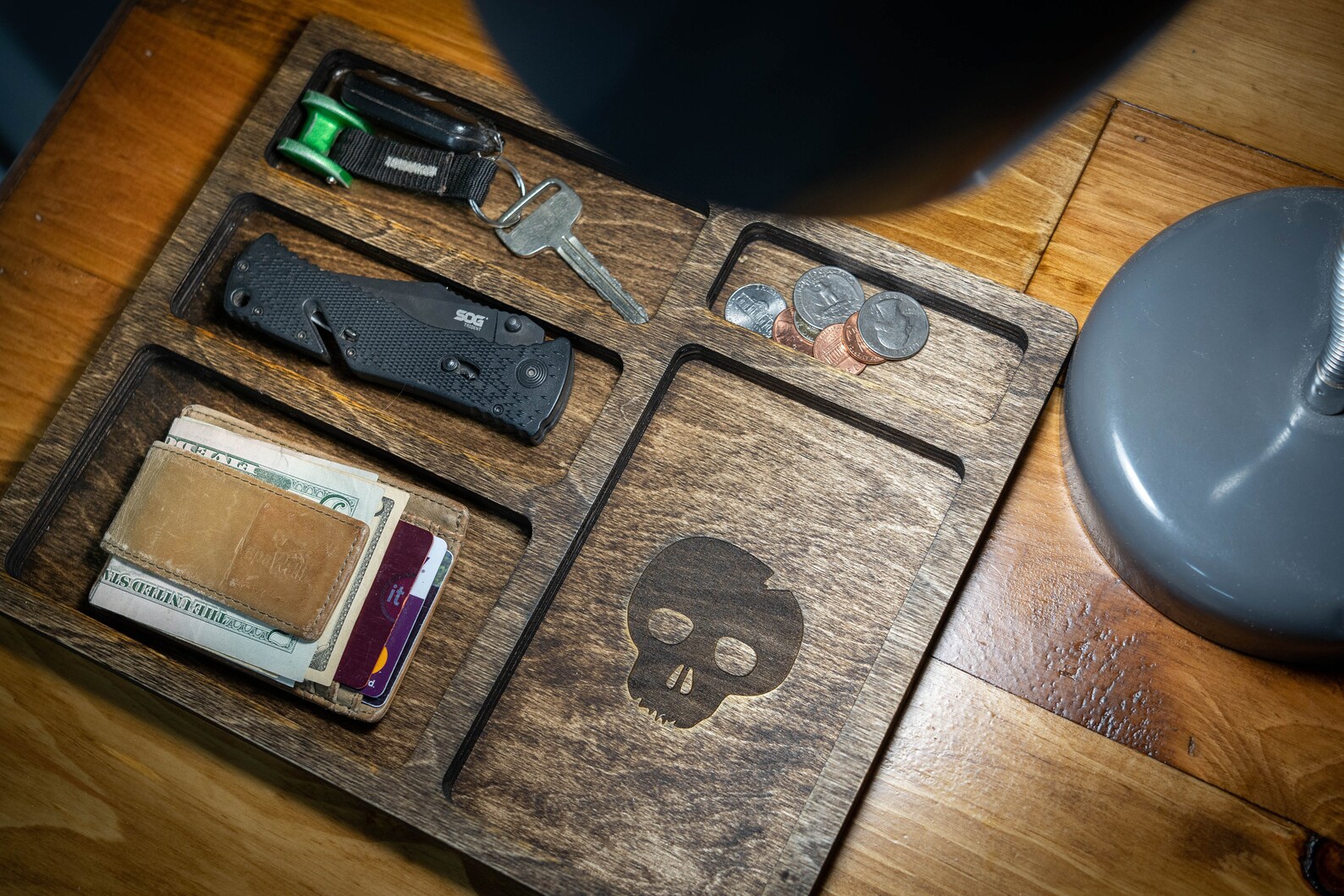 EDC Nightstand Dump Tray - Wood Valet Tray - Personalization Available ...