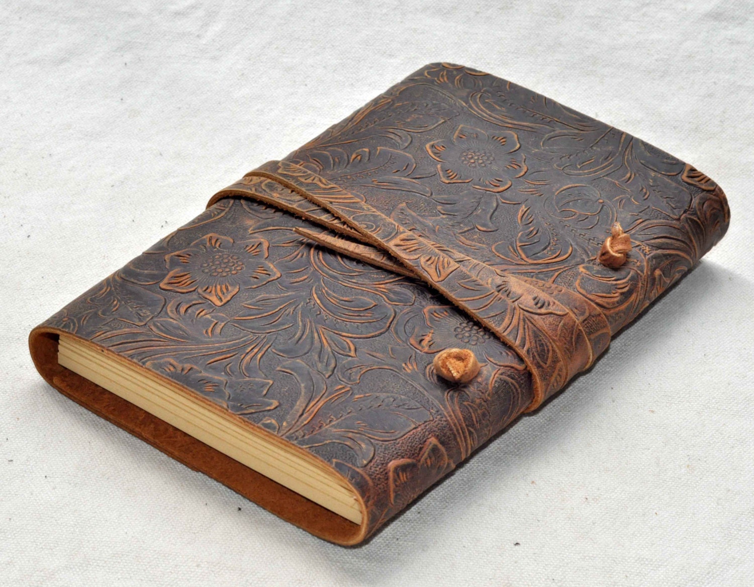 Dark Brown Flower Leather Journal Diary Notebook free Stamp | Etsy