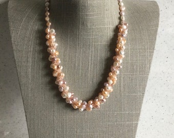 Knotted Shell Pearl Necklace Two Tone Pearl Necklace Shell - Etsy UK