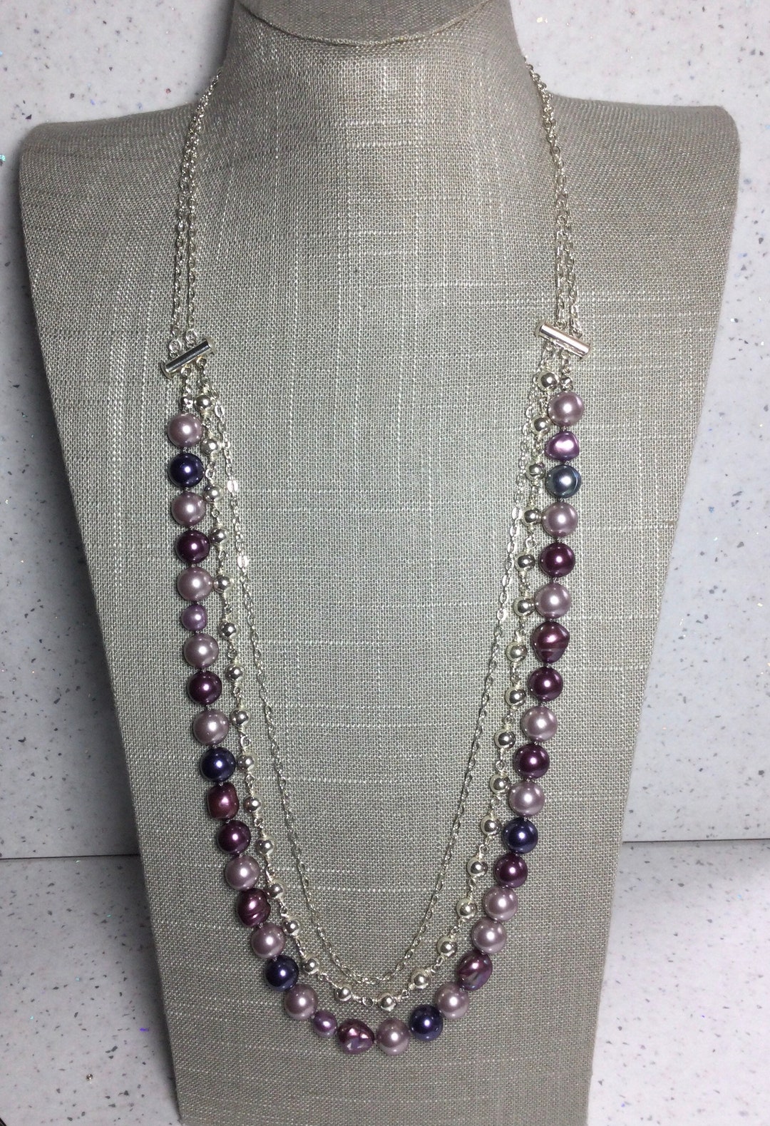 Pearl and Chain Three Strand Necklace - Etsy