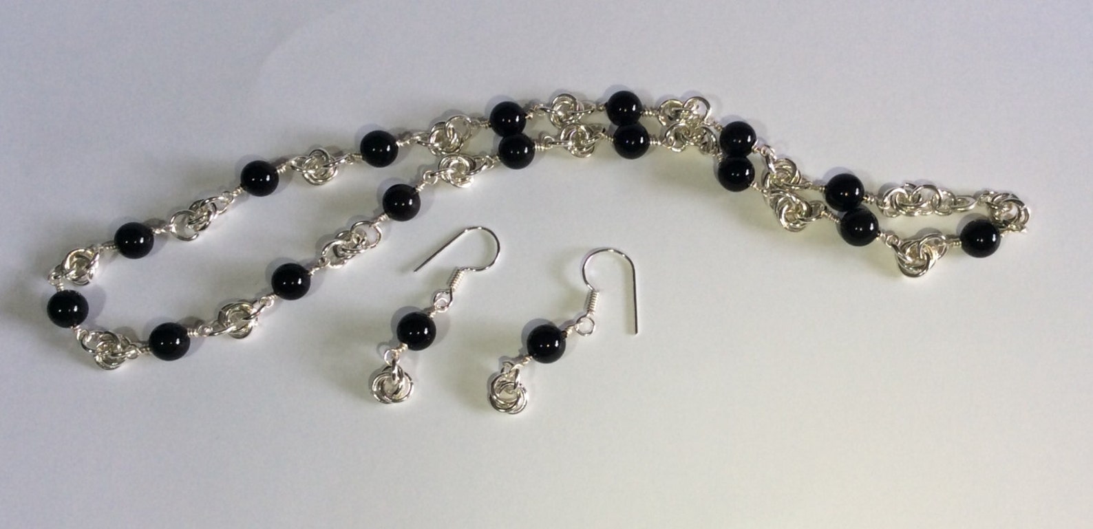 Black Obsidian and Chain Maille Necklace and Earring Set - Etsy UK