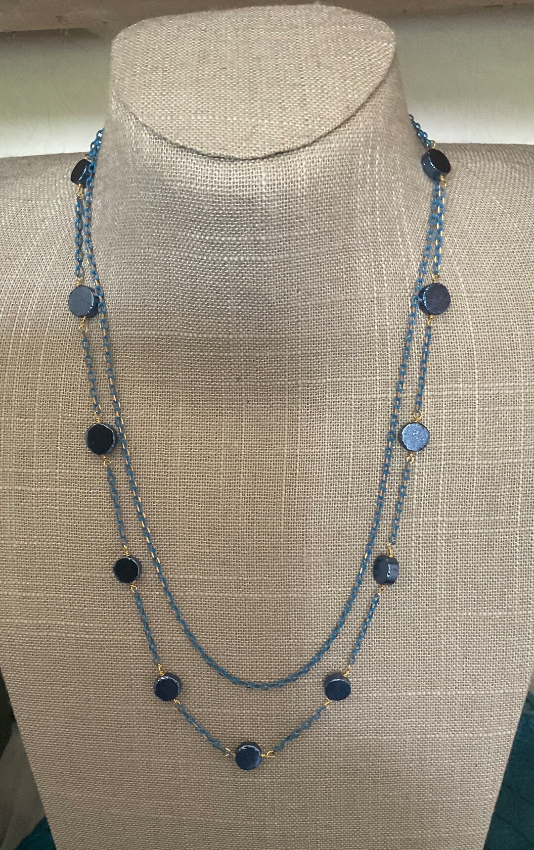 Two Strand Blue and Gold Chain Necklace - Etsy