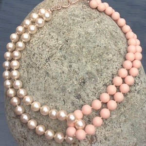 Knotted Shell Pearl Necklace - Two Tone Pearl Necklace - Shell Pearl ...