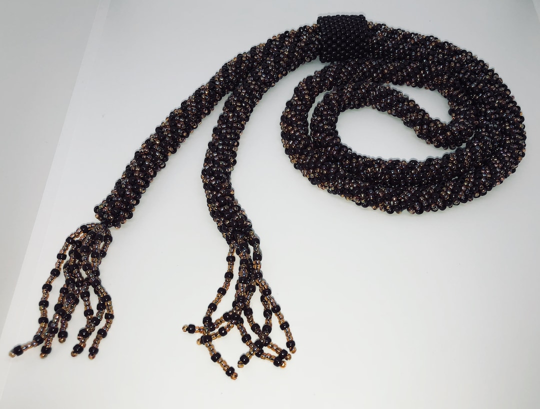 Maroon and Rainbow Topaz Long Lariat Style Spiral Miyuki Seed Beaded ...