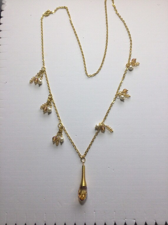 Long Gold Chain With Peach Crystal Drop | Etsy