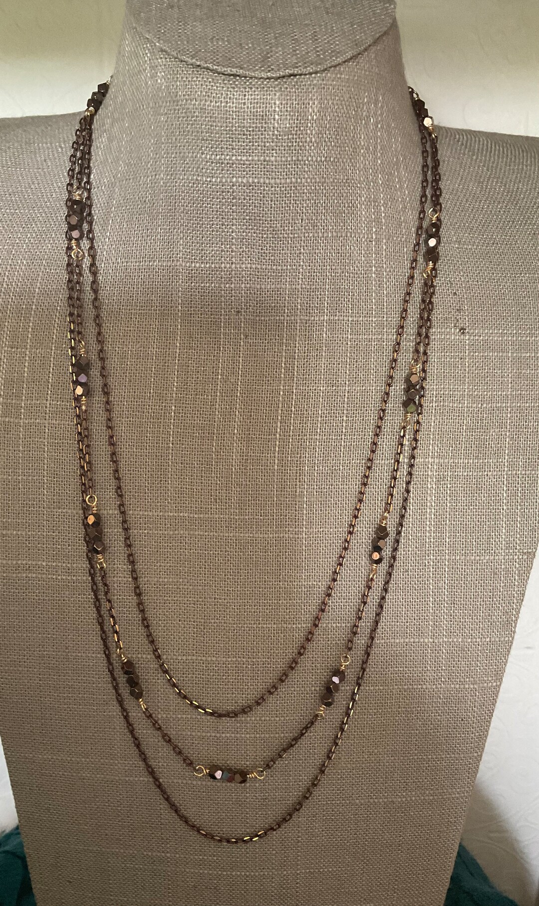 Chocolate and Gold Three Layer Chain Necklace - Etsy