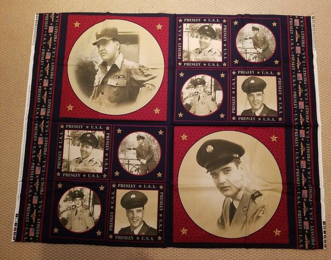 Elvis Presley Military 100% Cotton Fabric 2 Large Panels 2 Small Panel ...