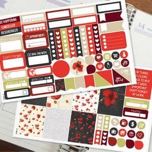 Red Poppies Mini Kit Weekly Planner Stickers for Erin Condren Vertical ...
