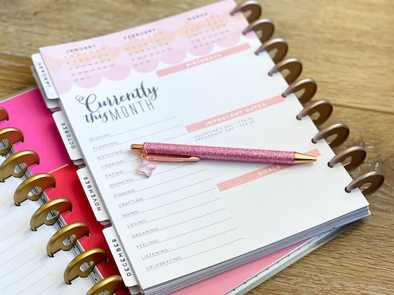 Pink Glitter Charm Rose Gold Planner Ballpoint Black Ink Pen - Etsy