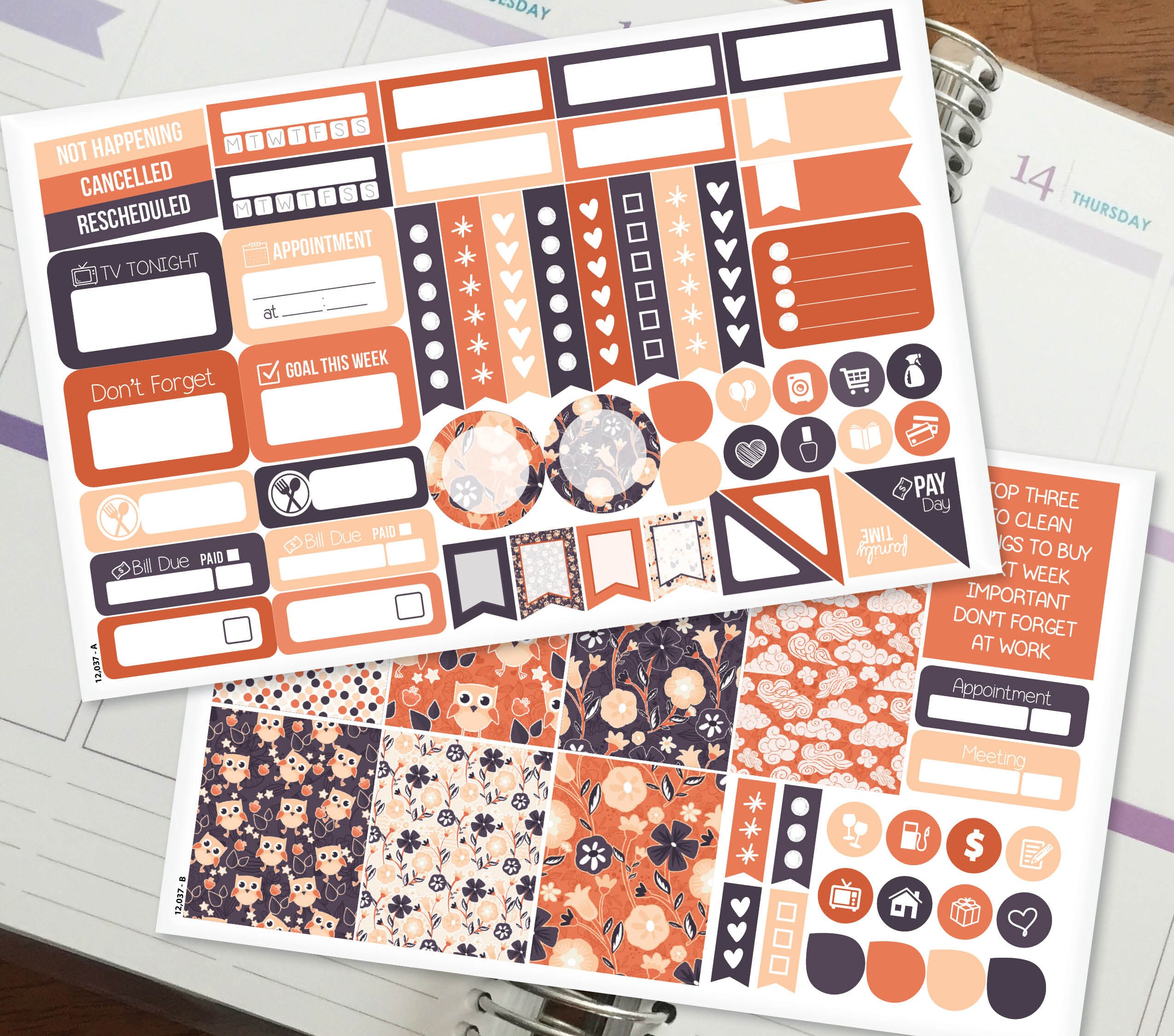 Fall Owls Orange Purple Mini Kit Weekly Planner Stickers for - Etsy