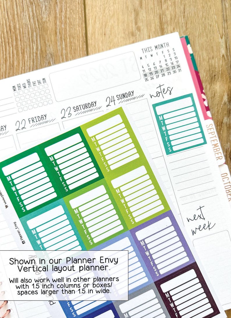 Weekly Sidebar to Do Goals Meals Schedule Planner Stickers - 1.5 X 1.9 ...