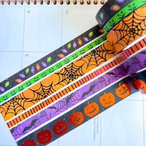 FOIL Halloween Pumpkins Spider Webs Bats Purple Orange Green Pumpkins ...