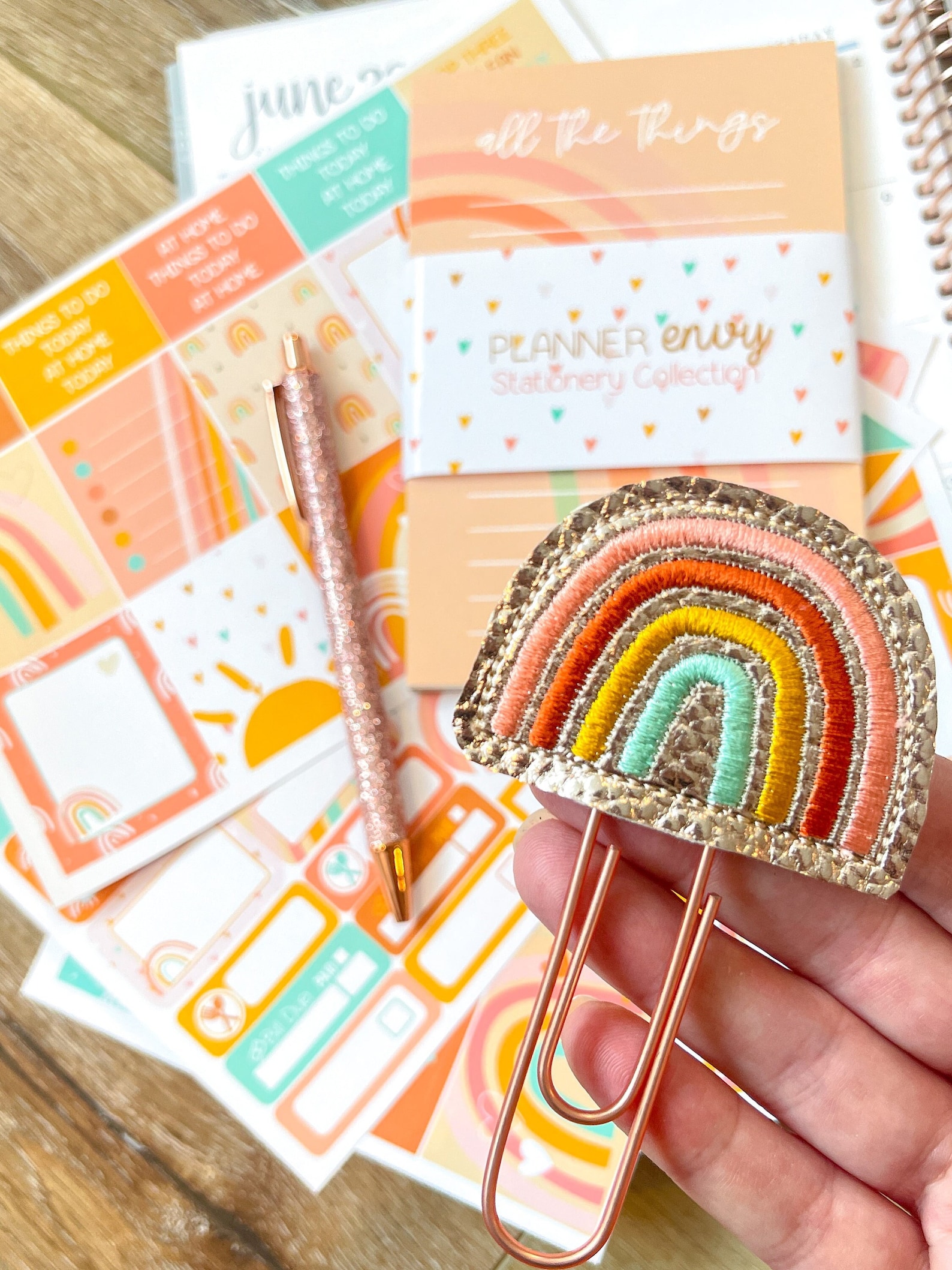 Boho Rainbow Peach Rose Gold Bumble Bees Summer Pen Notepad - Etsy