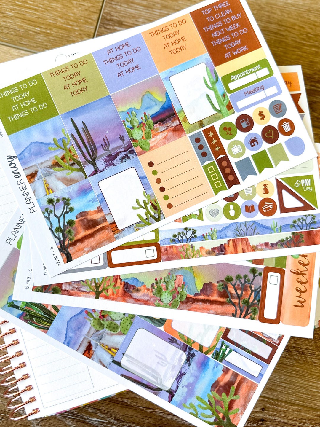 NEW KIT FORMAT! Desert Boho Cacti Cactuses Green Planner Stickers ...
