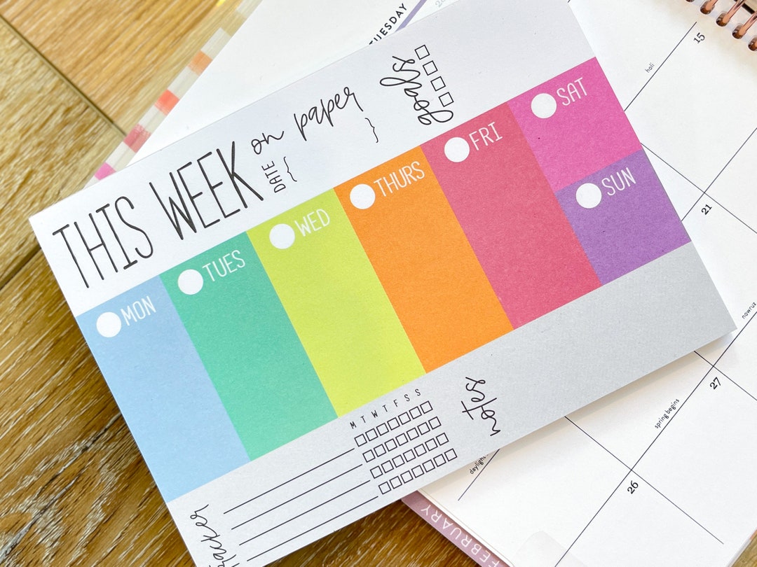 Rainbow 5x7 Weekly Notepad Planner Deskpad This Week on Paper. March ...