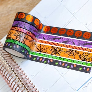 FOIL Halloween Pumpkins Spider Webs Bats Purple Orange Green Pumpkins ...