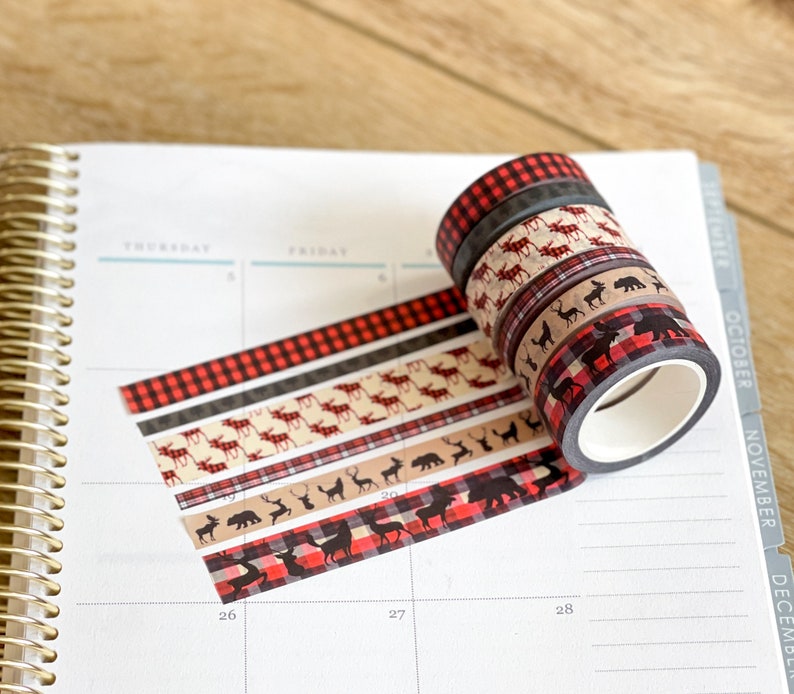 Buffalo Plaid Washi Tape Deer Christmas Holiday Tan Red Black Washi ...