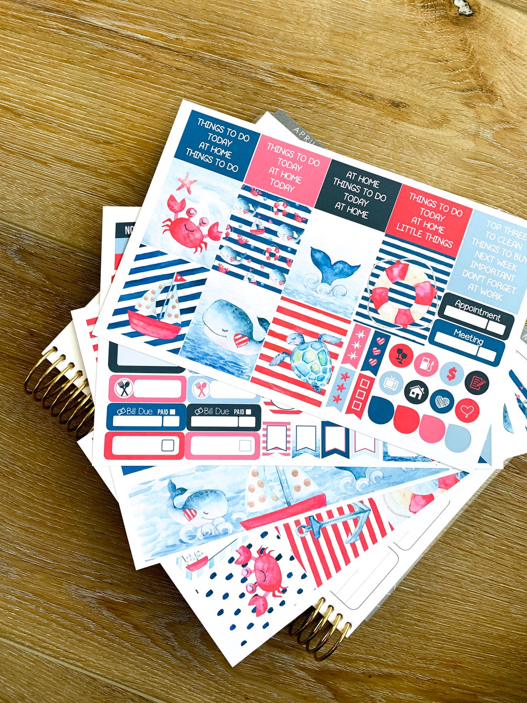 Ocean Nautical Summer Red White Blue Planner Stickers Weekly Kit to Be ...