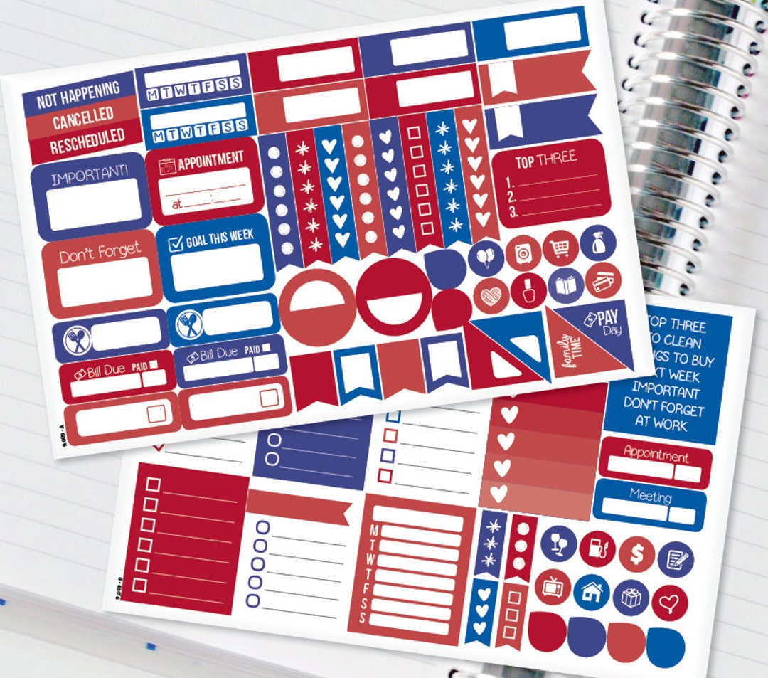 July Red & Blue Mini Kit Weekly Planner Stickers for Erin Condren ...