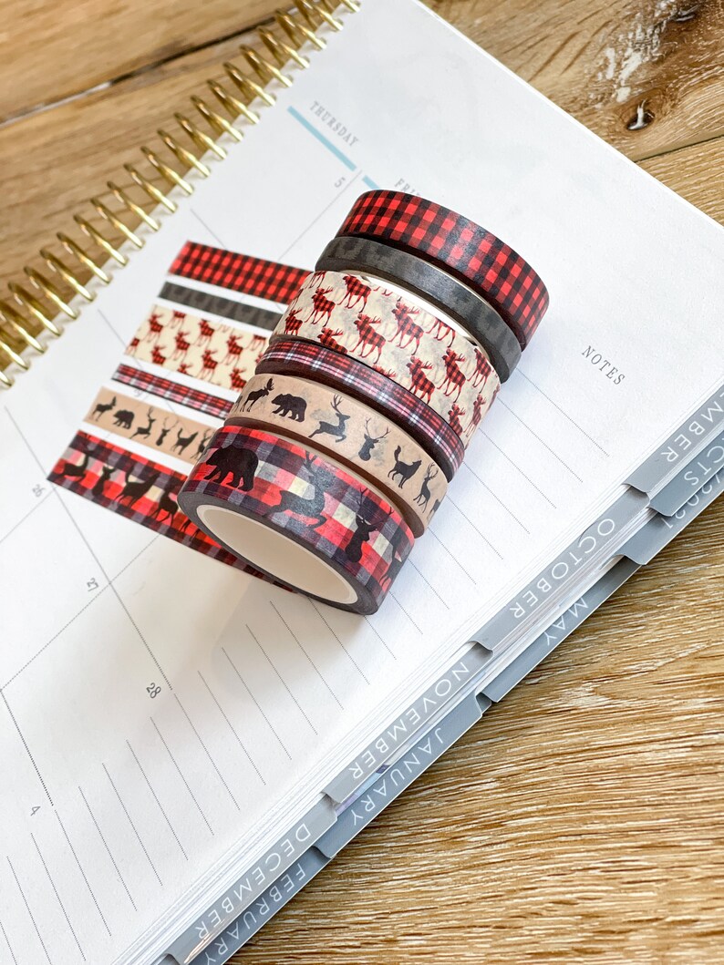 Buffalo Plaid Washi Tape Deer Christmas Holiday Tan Red Black Washi ...