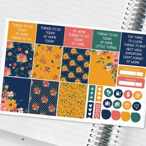 Gold Navy Floral Fall Mini Kit Weekly Planner Stickers for Erin Condren ...